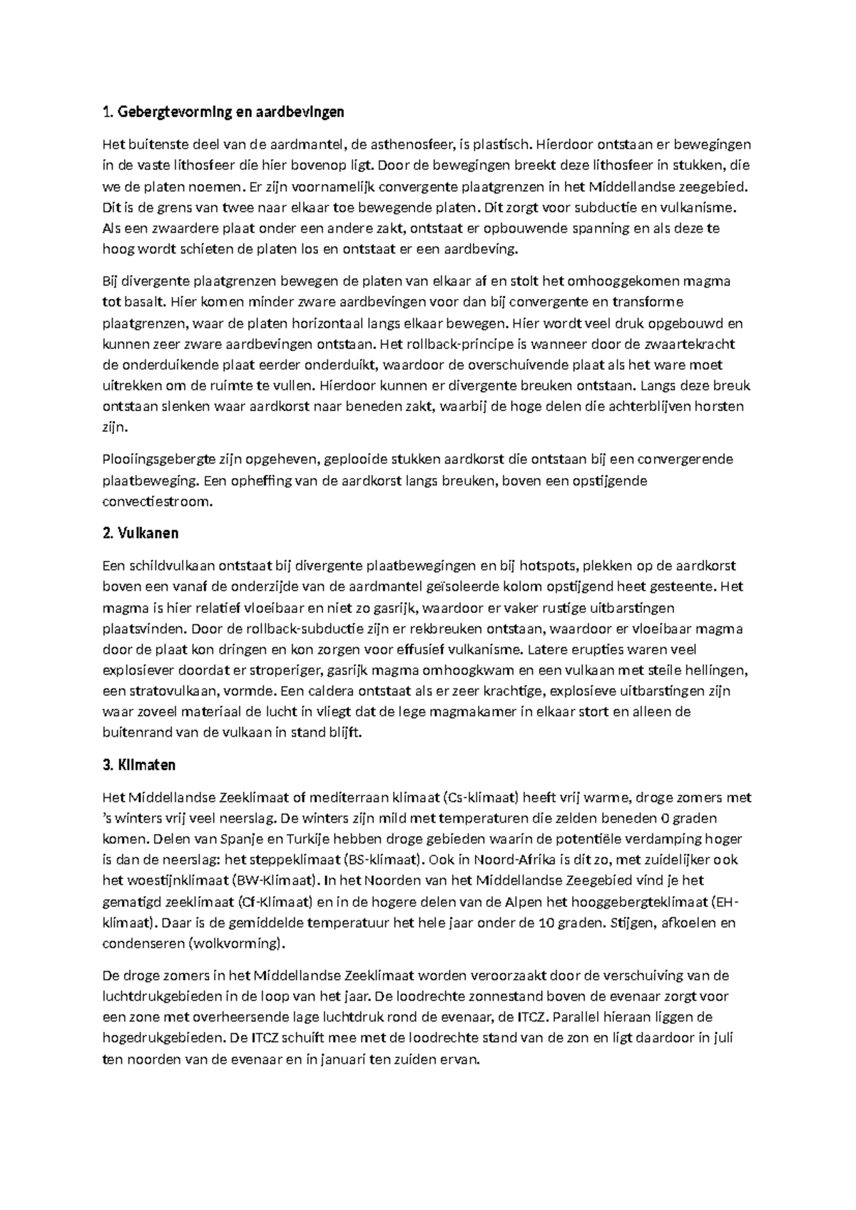 Aardrijkskunde samenvatting 6V - Gebergtevorming en aardbevingen Het ...