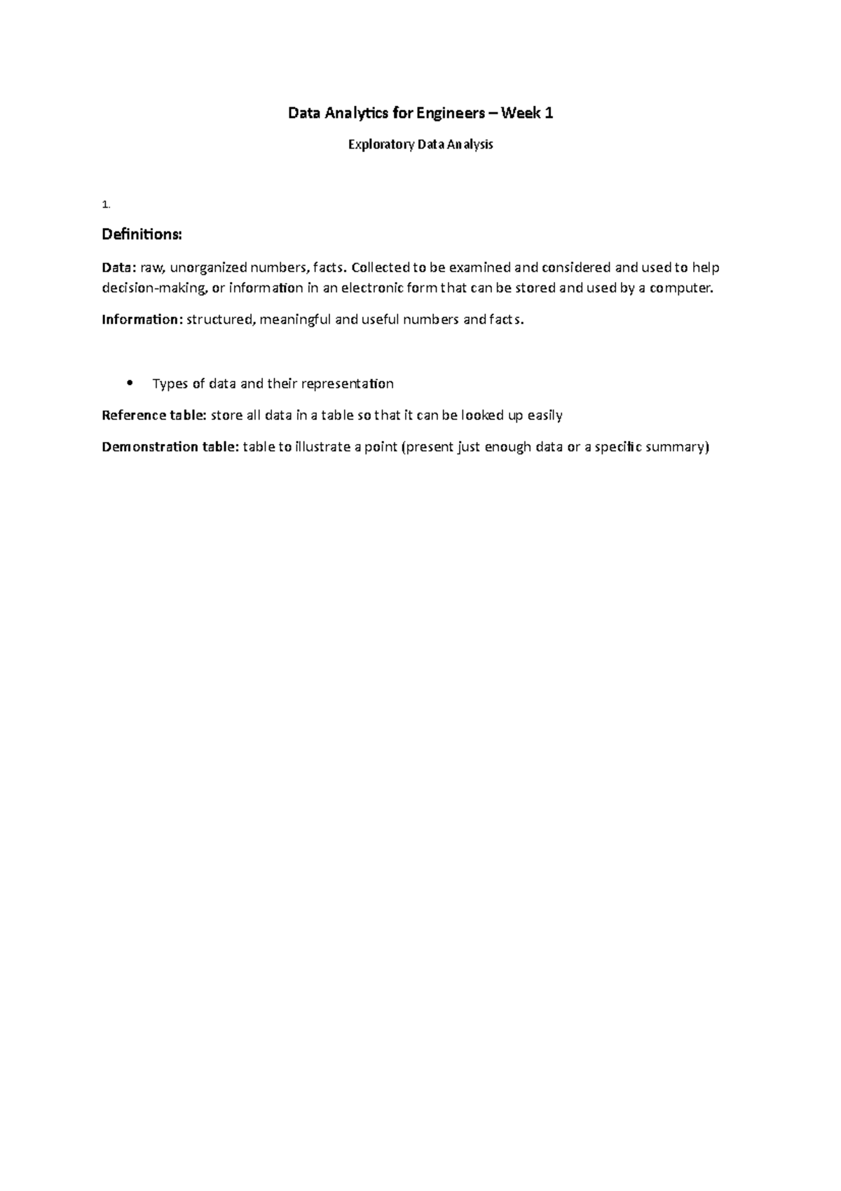 Summary Eda Theory Data Analytics For Engineers Week 1 Exploratory