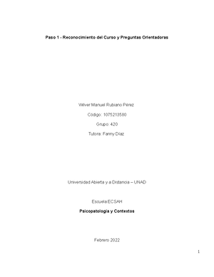 Matriz de psicopatologia y contexto-unidad 2 - Psicopatología y Contextos (403015A_954) Paso 2 ...