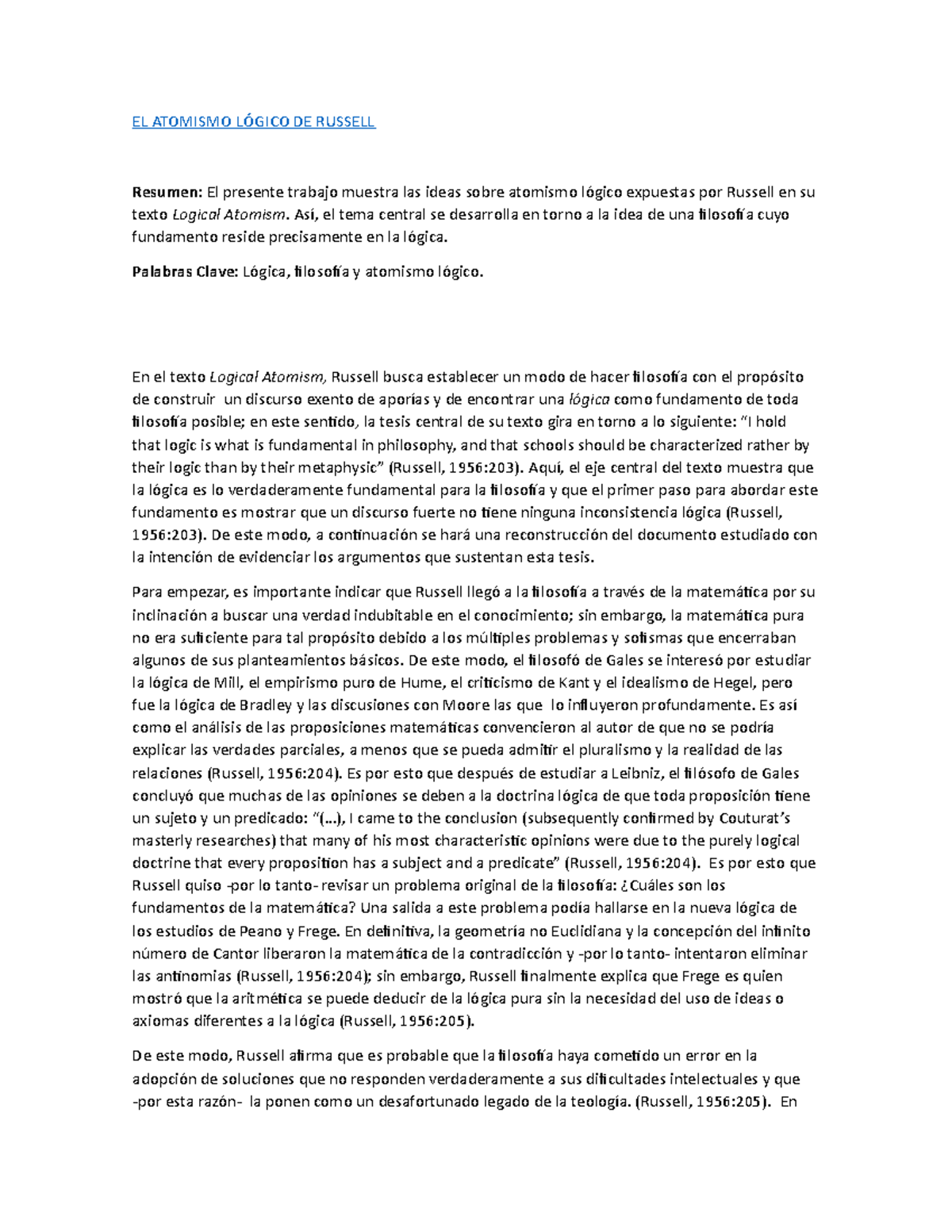 EL Atomismo Lógico DE Russell Filosofia - EL ATOMISMO LÓGICO DE RUSSELL ...