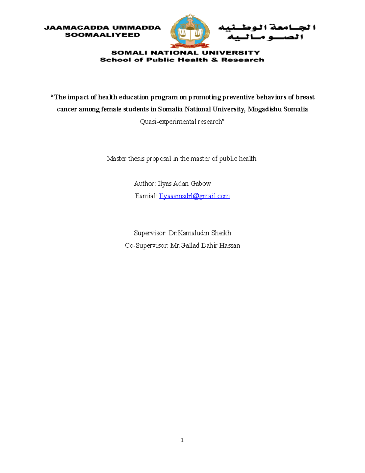 Proposal Draft Reviewed-Ilyas Adan - “The impact of health education program on promoting ...