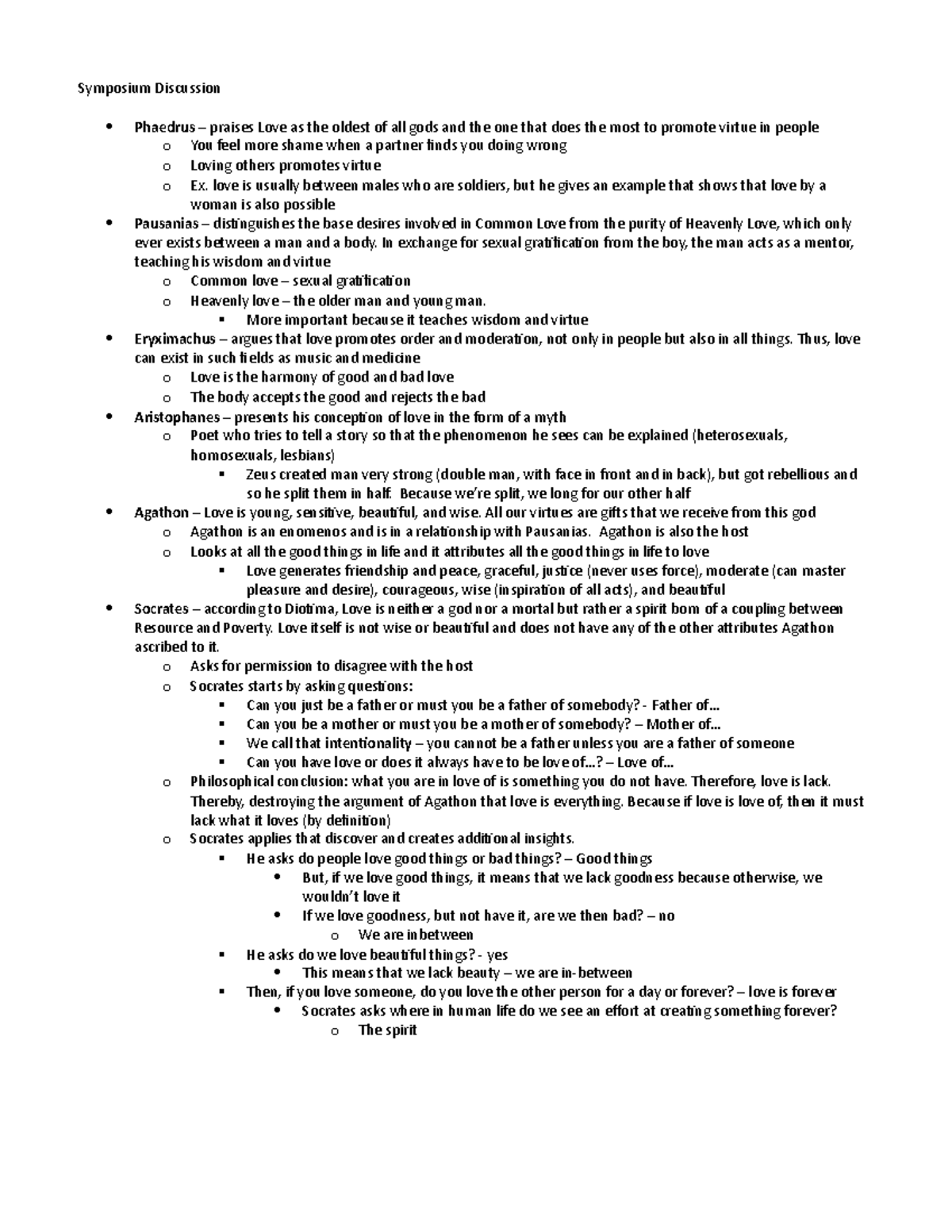 Symposium Discussion Notes - Symposium Discussion Phaedrus – praises ...