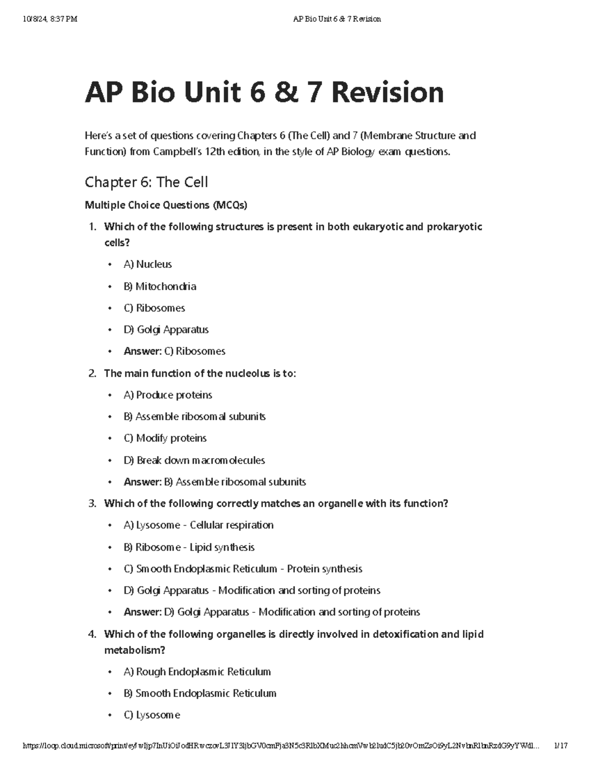 AP Bio Unit 6 & 7 Revision - AP Bio Unit 6 & 7 Revision Here’s a set of questions covering - Studocu