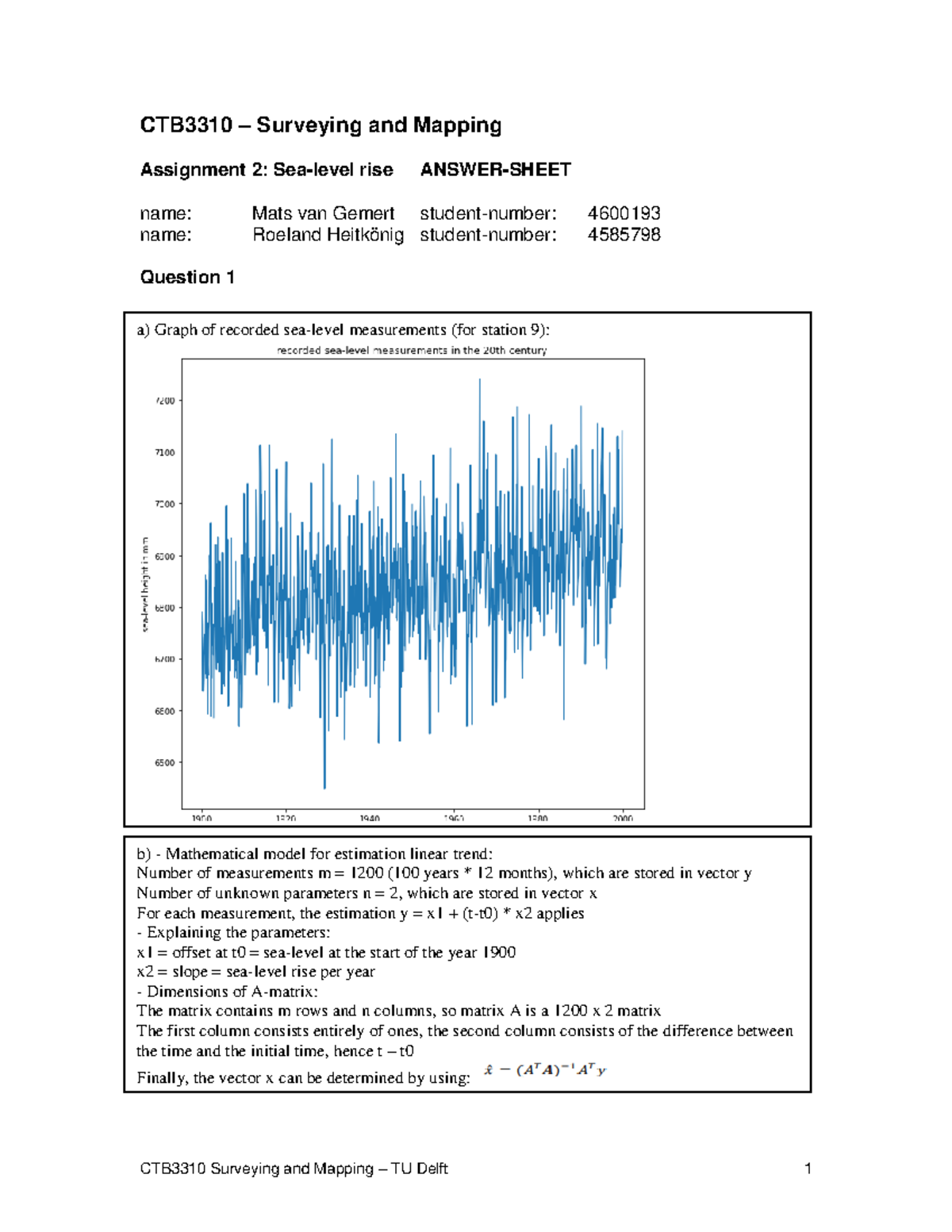 CTB3310 assignment 2 - CTB3310 – Surveying and Mapping Assignment 2: Sea-level rise ANSWER-SHEET ...