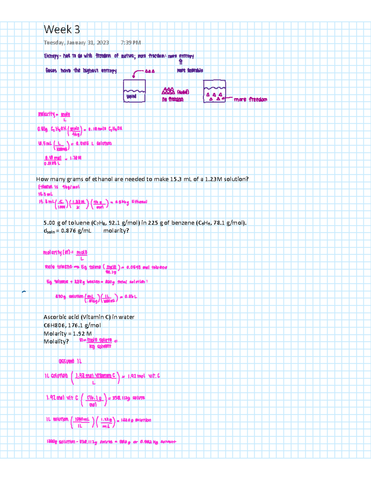 Week 3 Notes - CHEM1041 - ,Žǁ ŵĂŶLJ ŐƌĂŵƐ ŽĨ ĞƚŚĂŶŽů ĂƌĞ ŶĞĞĚĞĚ ƚŽ ŵĂŬĞ ...