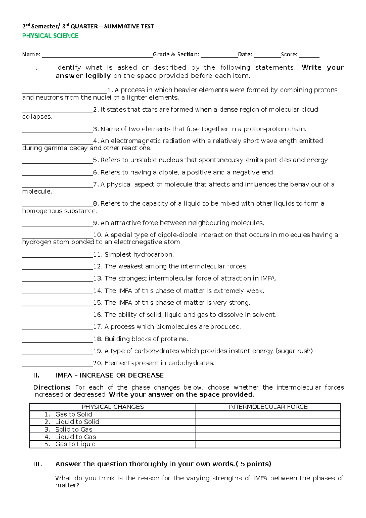 2ND SEM - Physical Science 3RD Quarter - 2 nd Semester/ 3rd QUARTER ...