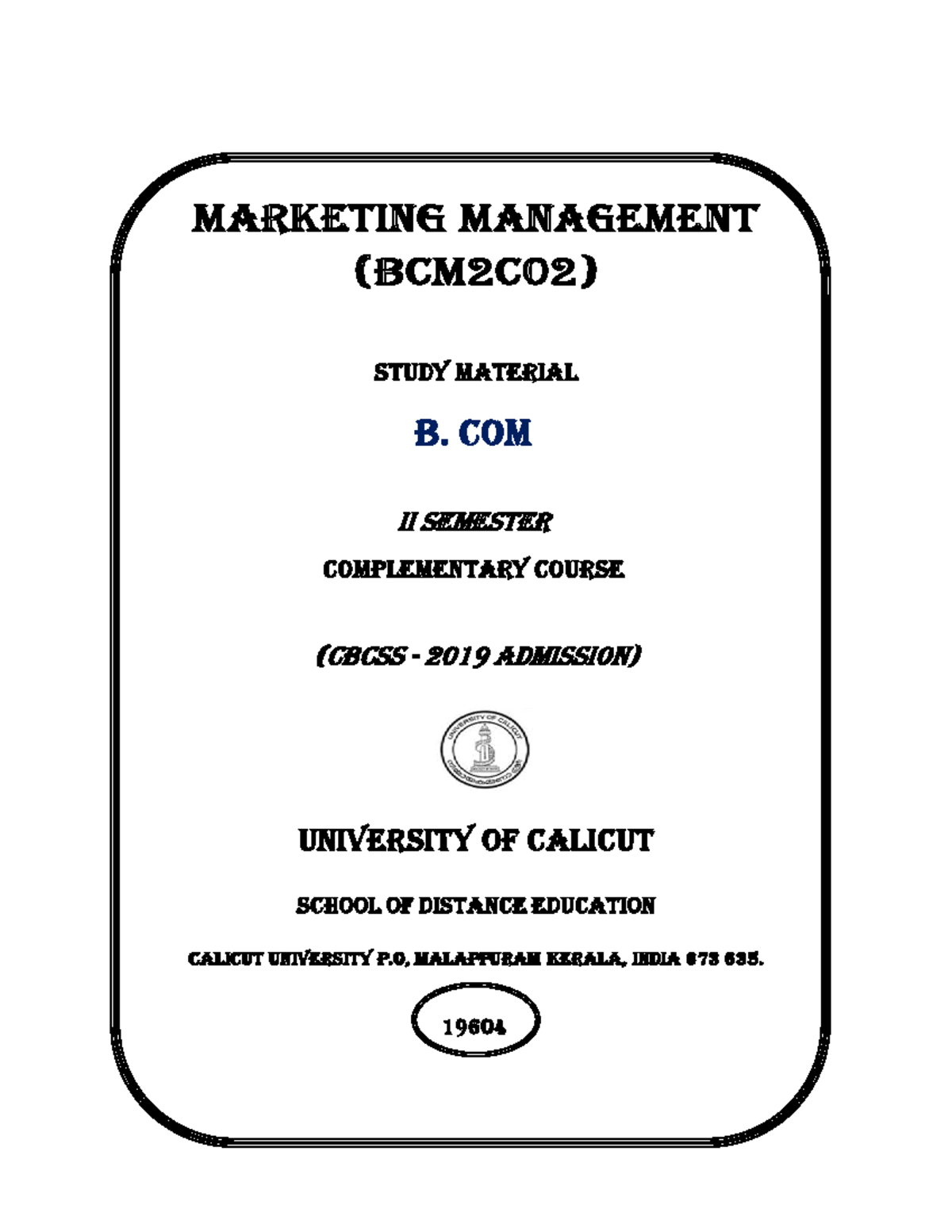 B.Com- Marketing Management 2019 Admn - MARKETING MANAGEMENT (BCM 2 C0 ...