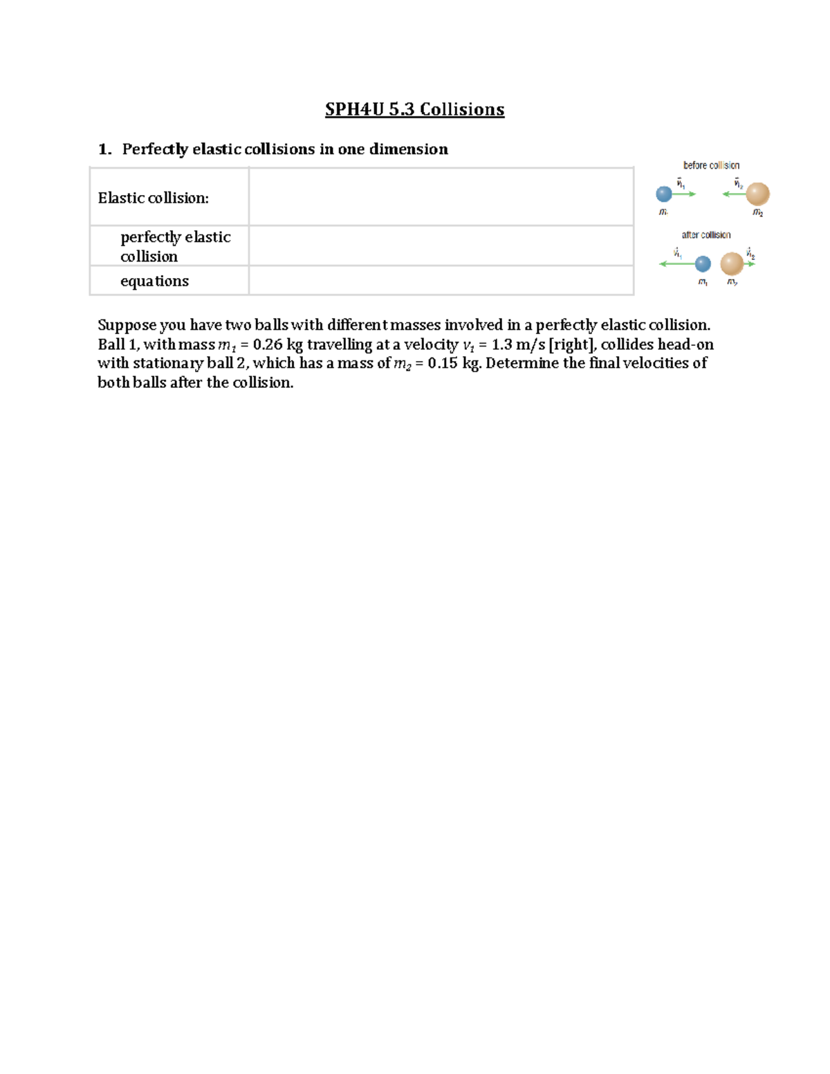 5.3 Collisions - Class notes - SPH4U 5 Collisions 1. Perfectly elastic ...
