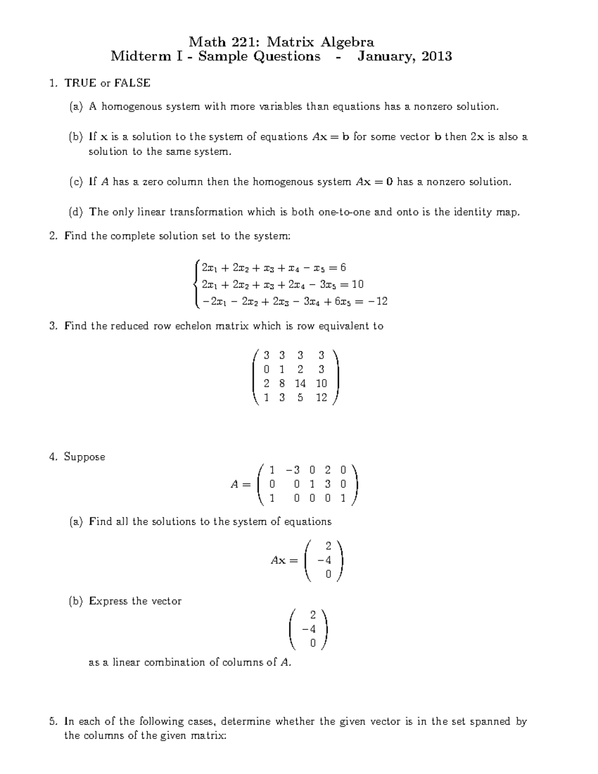 Midterm exam 6 June 2015, questions and answers - Math 221: Matrix ...