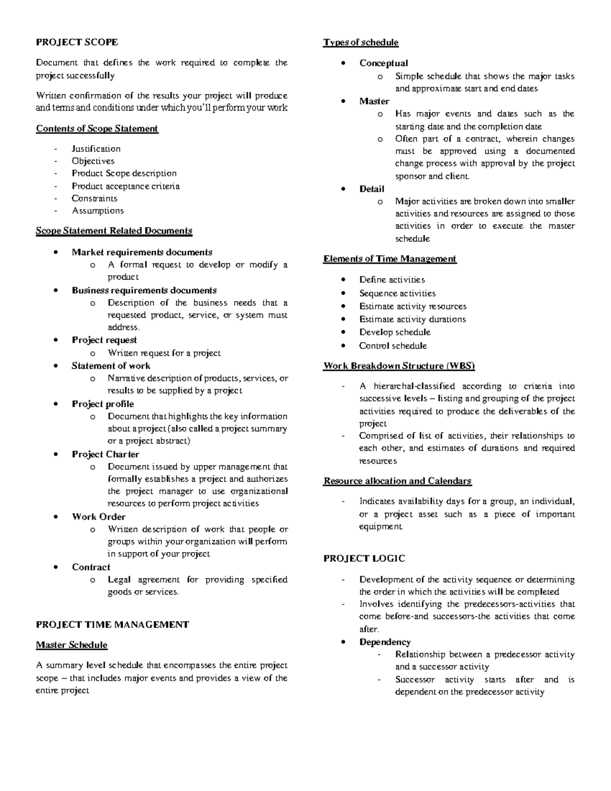 Project Scope AND ETC - Lecture notes 1,3 - PROJECT SCOPE Document that ...