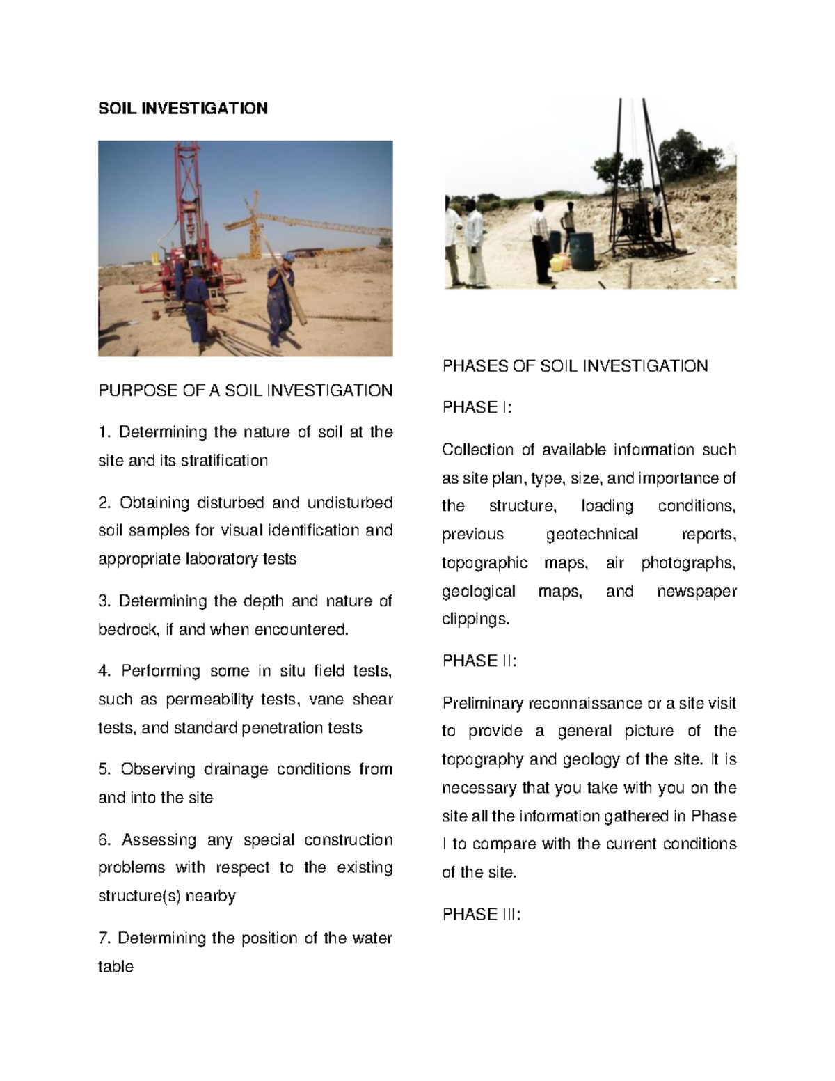 SOIL Investigation - SOIL INVESTIGATION PURPOSE OF A SOIL INVESTIGATION ...