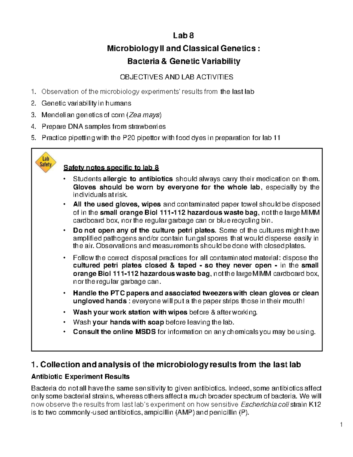 112 2023 LAB 8 AML11 - Lab Guideline - Lab 8 Microbiology II and ...