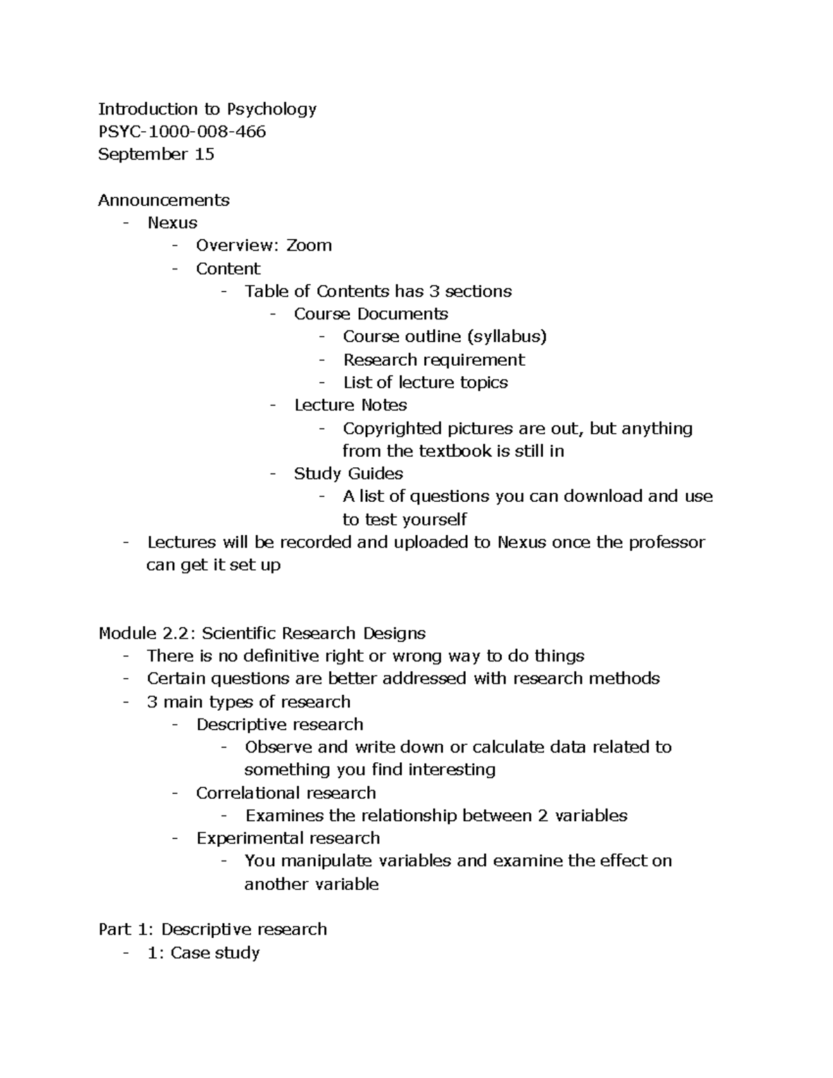 PSYC-1000 September 17 2020 - Introduction to Psychology PSYC-1000-008 ...