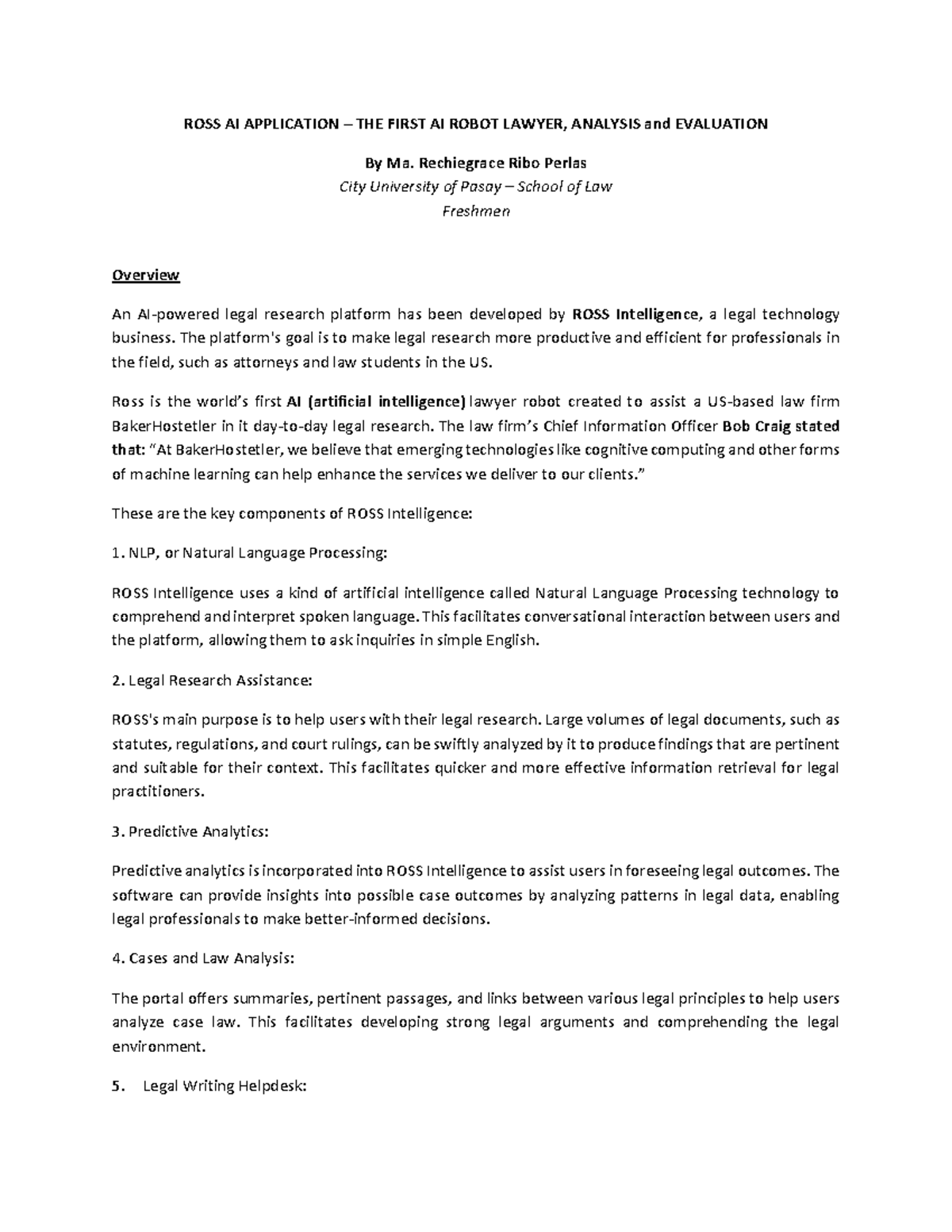 Perlas - ROSS Appllication Review - ROSS AI APPLICATION – THE FIRST AI ...