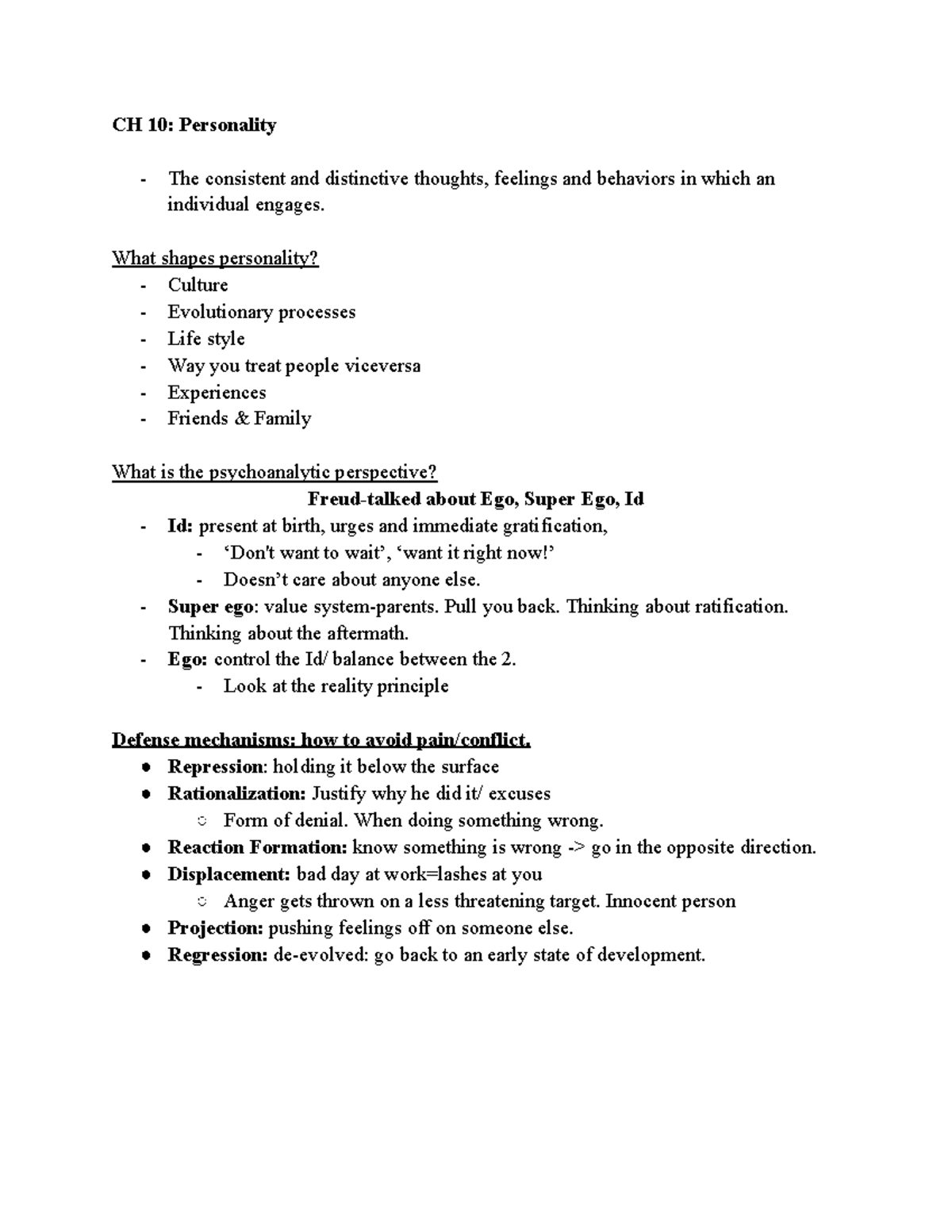 CH 10 Personality - CH 10: Personality The consistent and distinctive ...