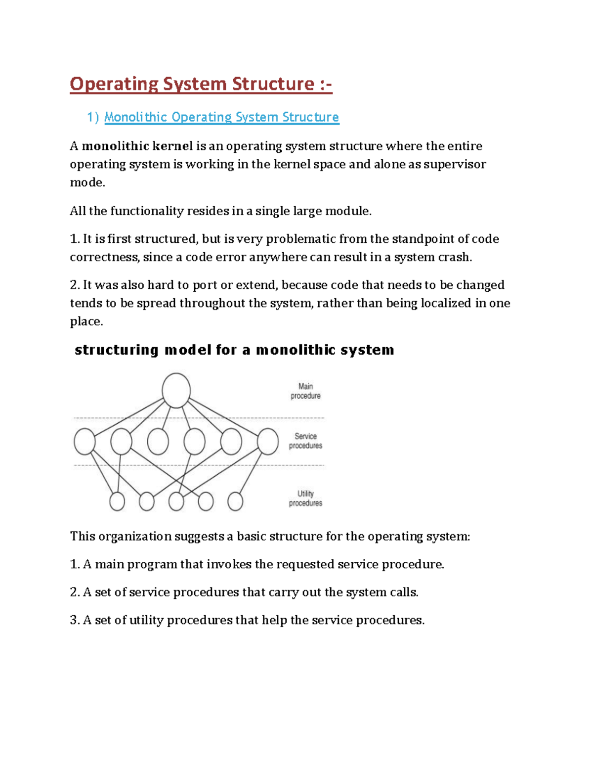 UNIT-1 - NOTES - Operating System Structure :- Monolithic Operating ...