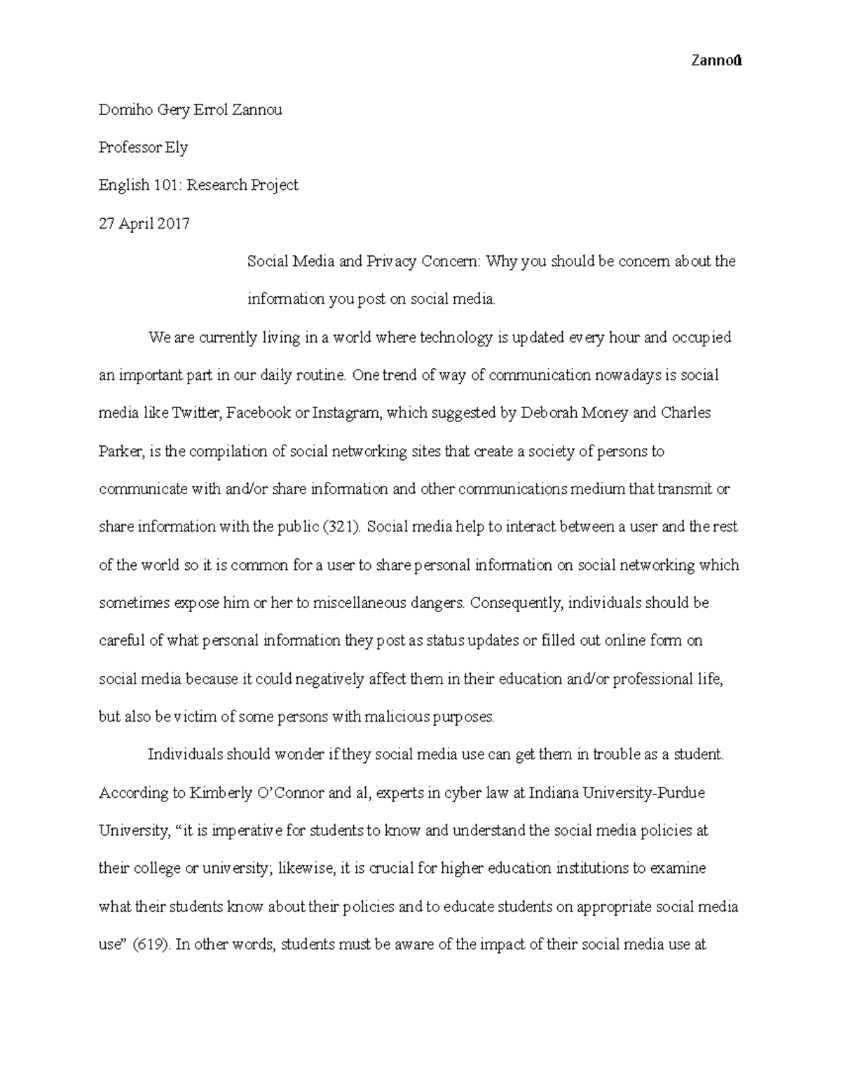 Research Projet Paper - Grade: A - Zannou 1 Domiho Gery Errol Zannou ...