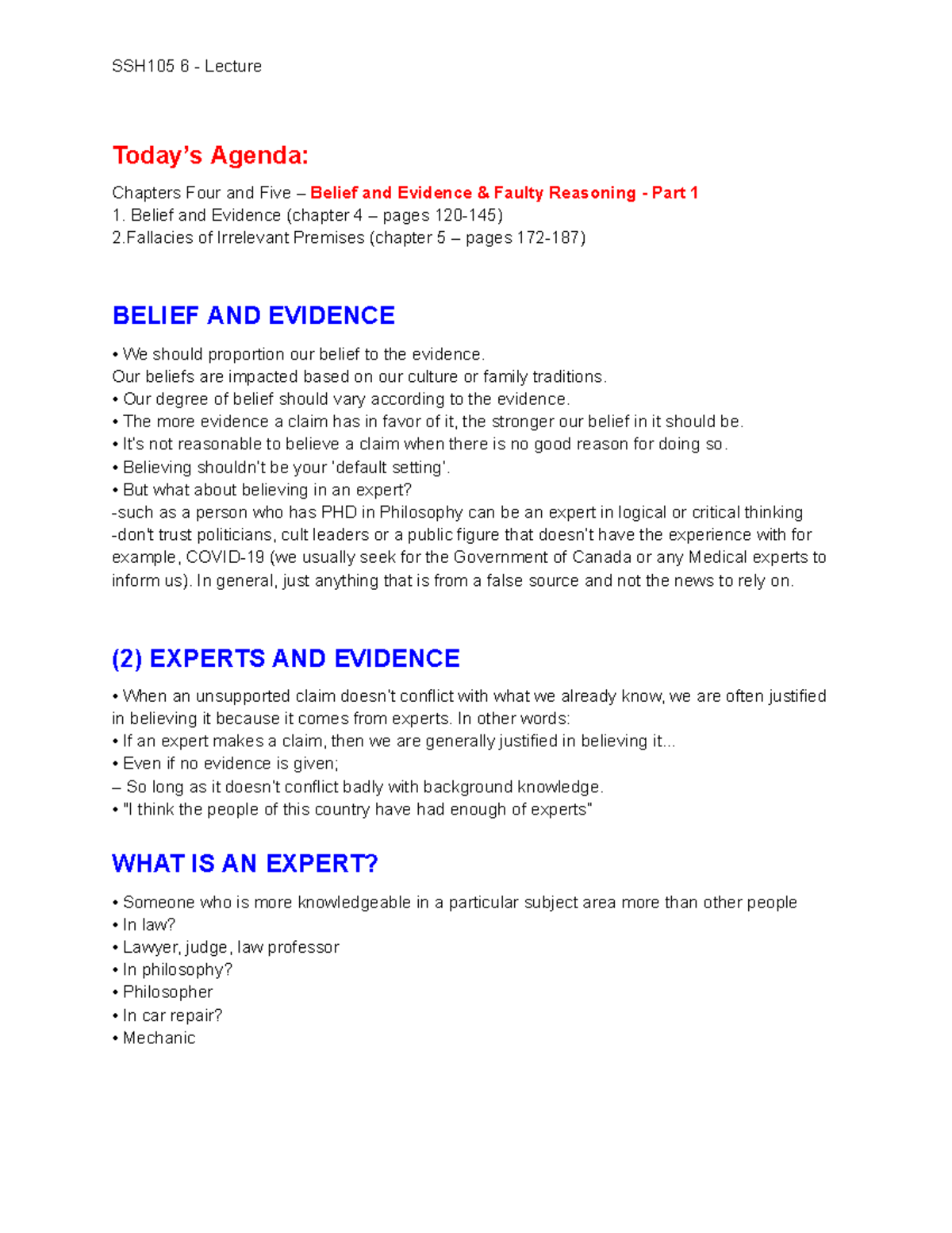 SSH105- Lecture 6 (Chap 4&5) - Today’s Agenda: Chapters Four and Five ...