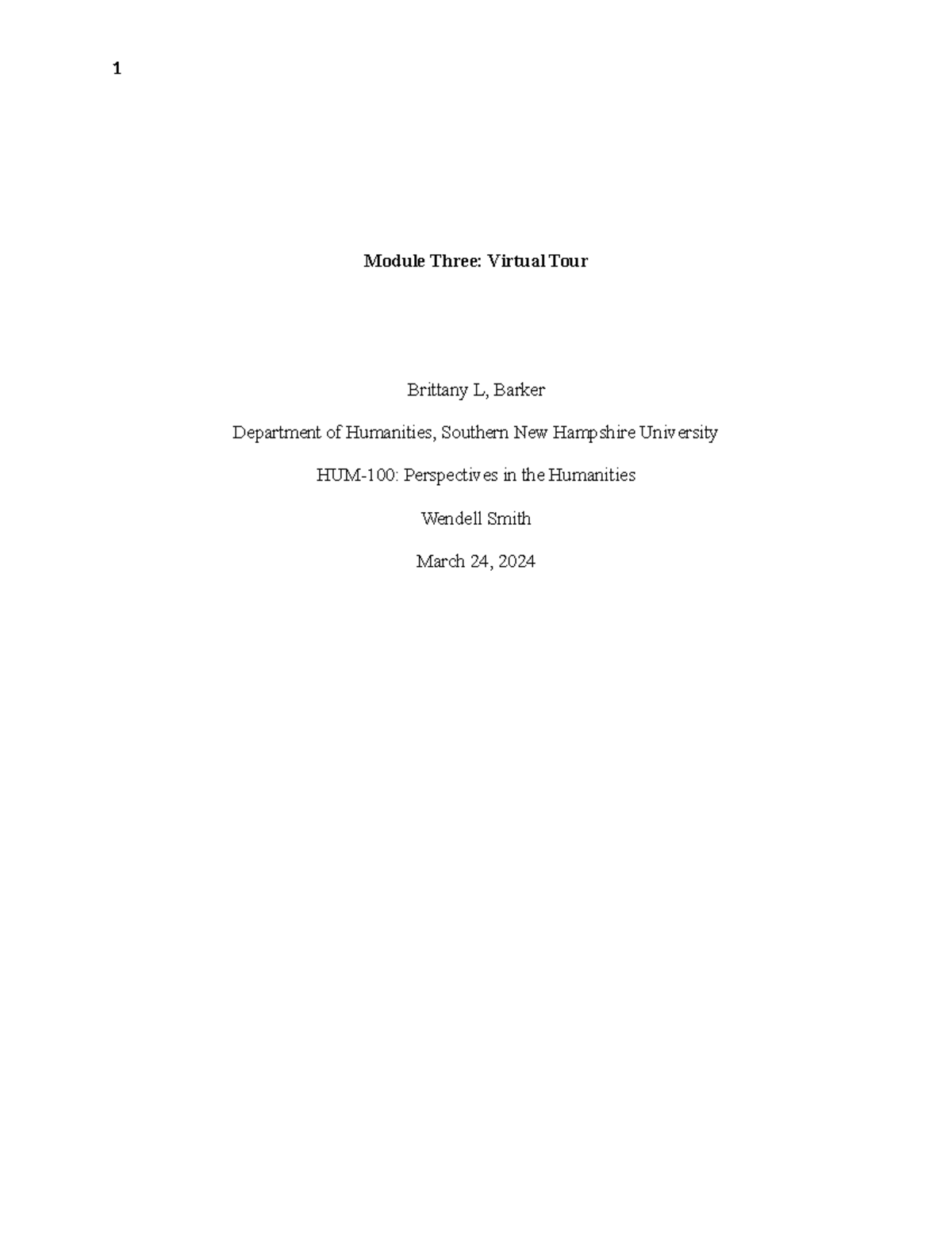 Module Three- Short Answer - Module Three: Virtual Tour Brittany L ...