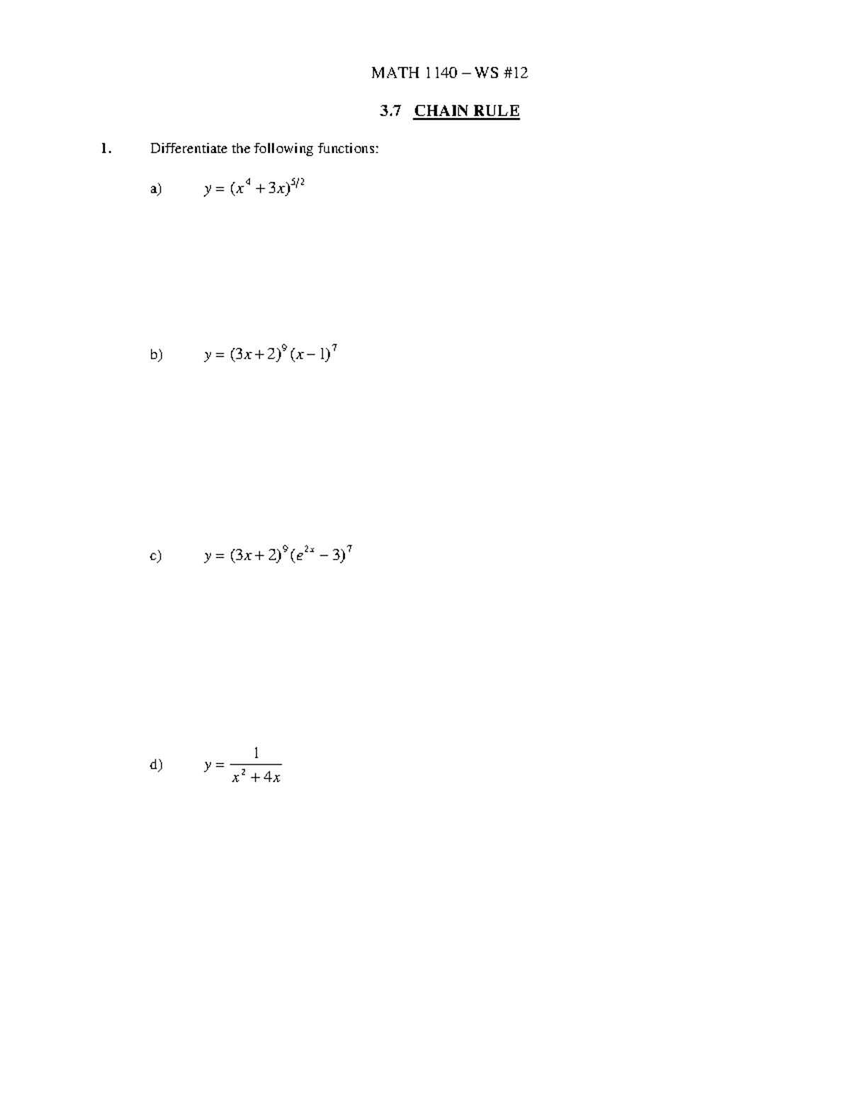 Math 1140, WS #12, Chain RULE - MATH 1140 – WS #12 3 CHAIN RULE 1 ...