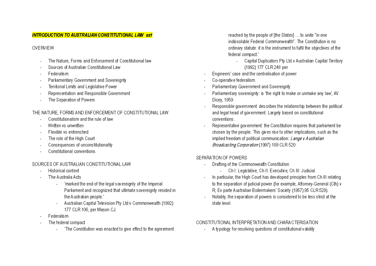 Australian Constitutional Law - INTRODUCTION TO AUSTRALIAN ...