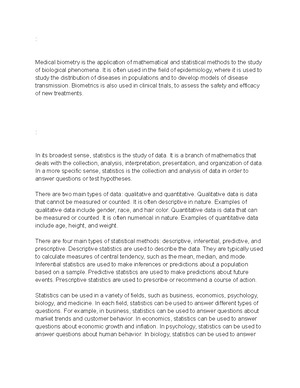 Biometry course outline - Data analysis is the process of examining ...