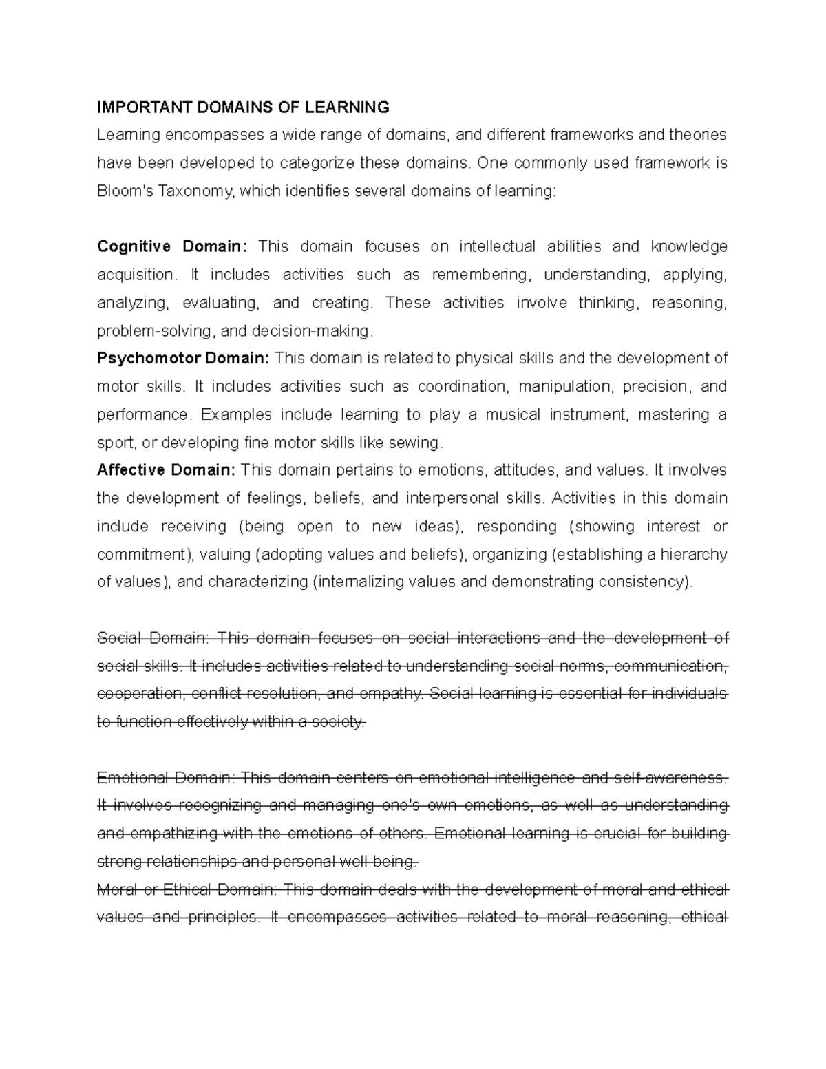 Important domains of Learning - IMPORTANT DOMAINS OF LEARNING Learning ...