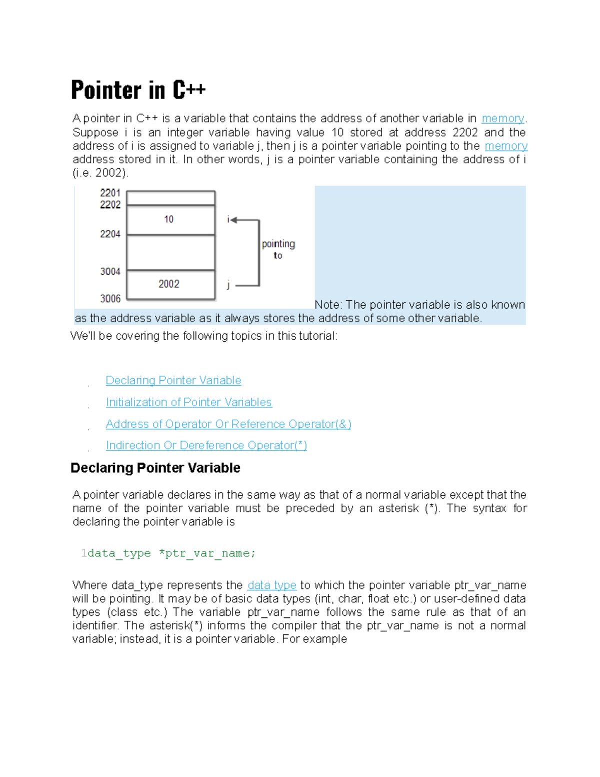 Pointer in C++ - Suppose i is an integer variable having value 10 ...