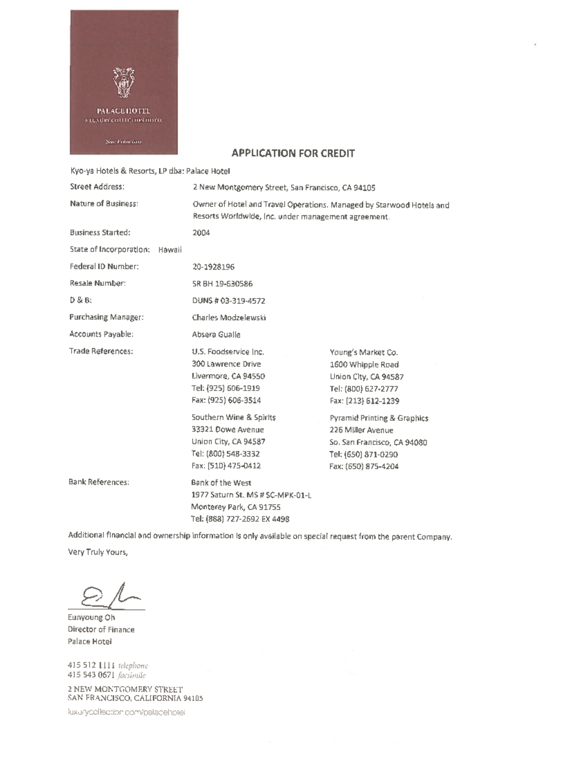 Credit Application - Palace Hotel - STRA231 - Studocu