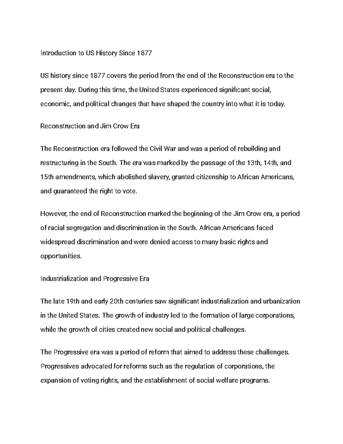 Introduction to US History Since 1877 - During this time, the United ...