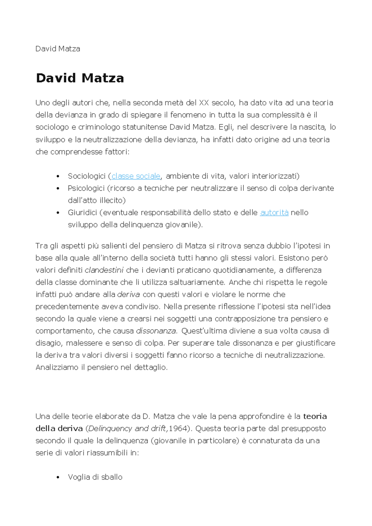 David Matza Sociologia moderna - David Matza David Matza Uno degli ...