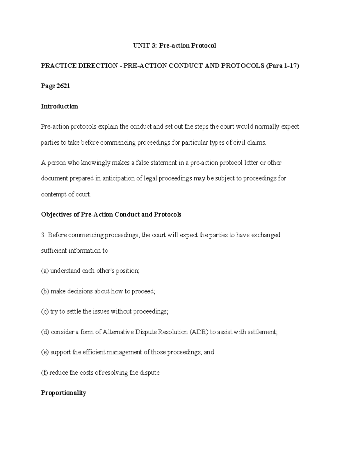 UNIT 3- Pre-action Protocols - UNIT 3: Pre-action Protocol PRACTICE ...