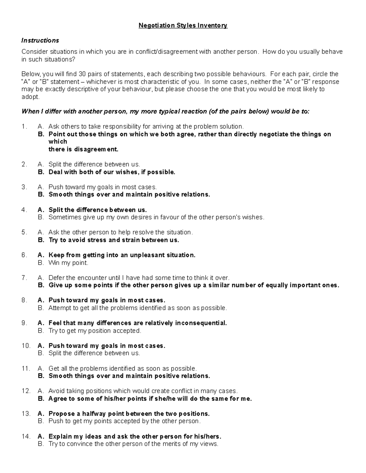 Negotiation Styles Assessment ICE - Negotiation Styles Inventory ...