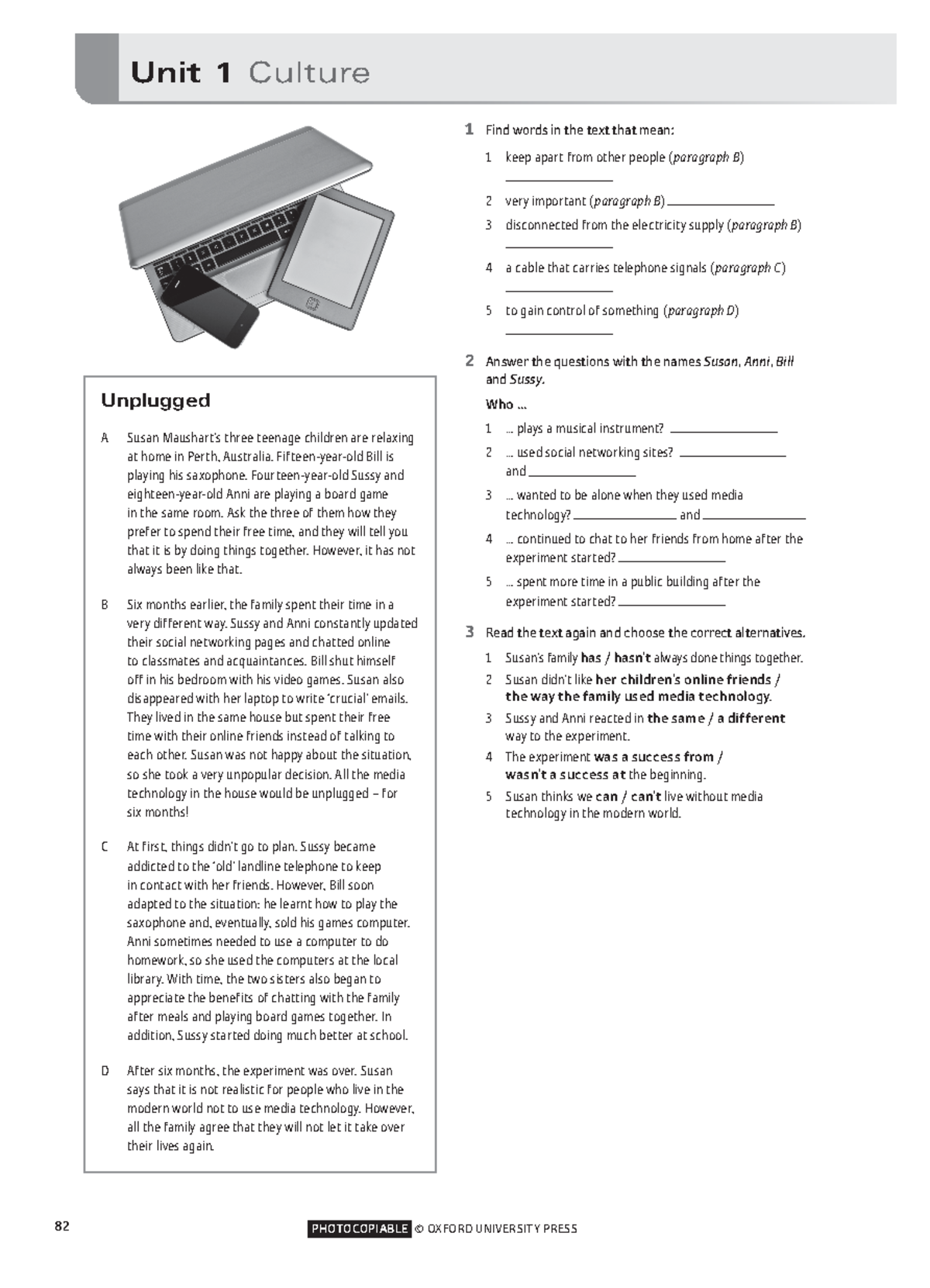Culture unit 1 - READING COMPREHENSION - 1 Find words in the text that ...