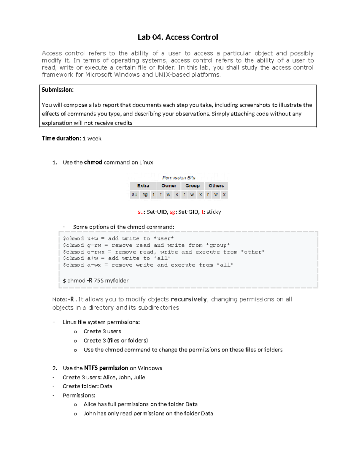 Lab 4 - Access Control - Lab 04. Access Control Access control refers ...