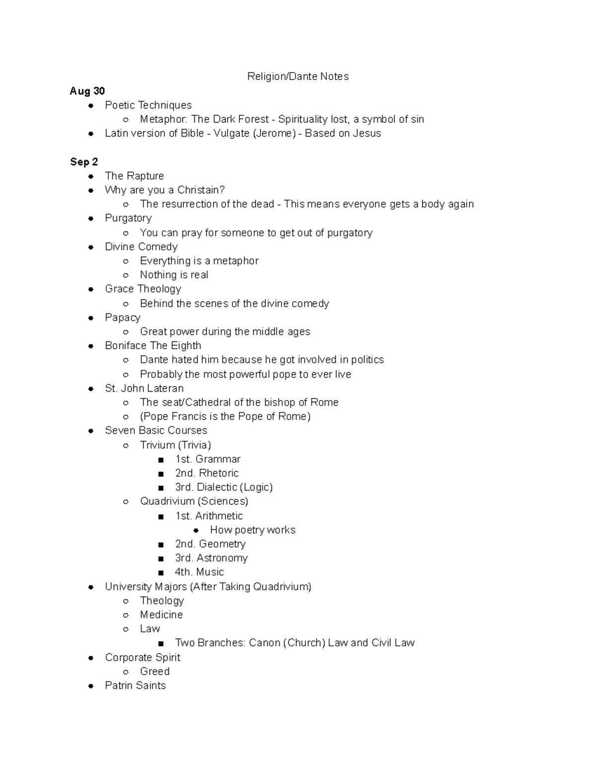 Dante Notes - Religion/Dante Notes Aug 30 Poetic Techniques Metaphor ...