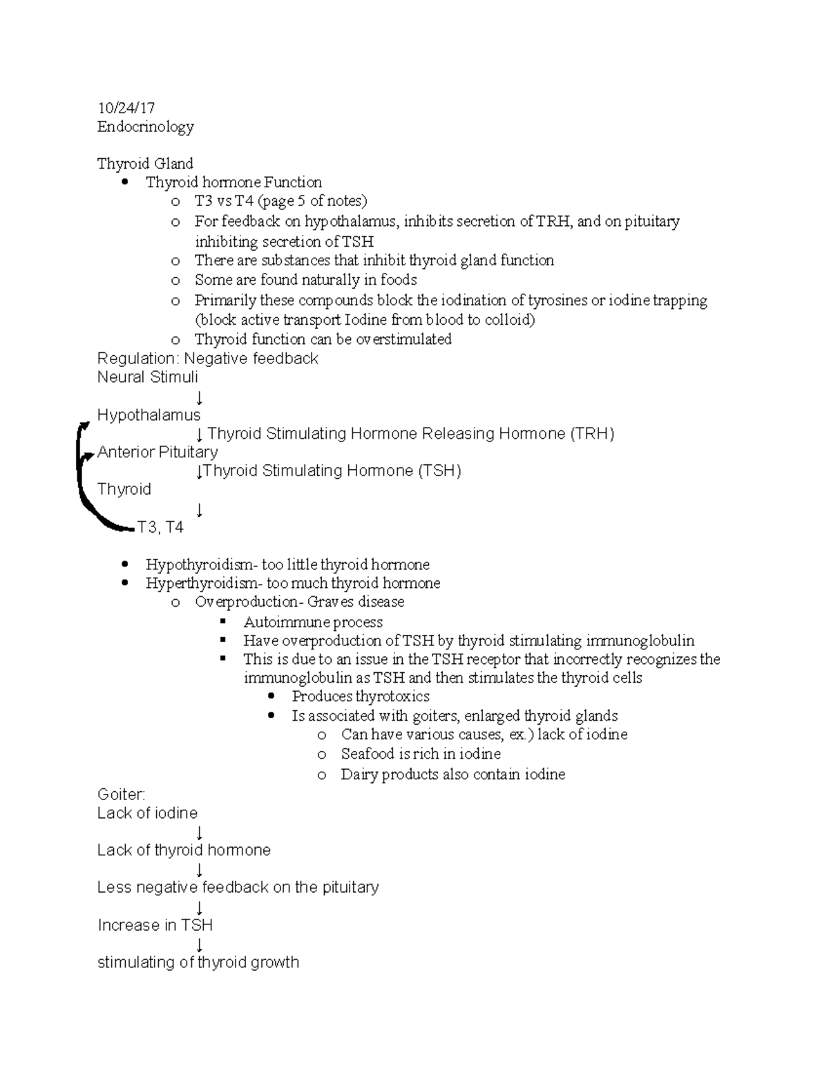 10:24- lecture notes from textbook and lecture - Endocrinology Thyroid ...