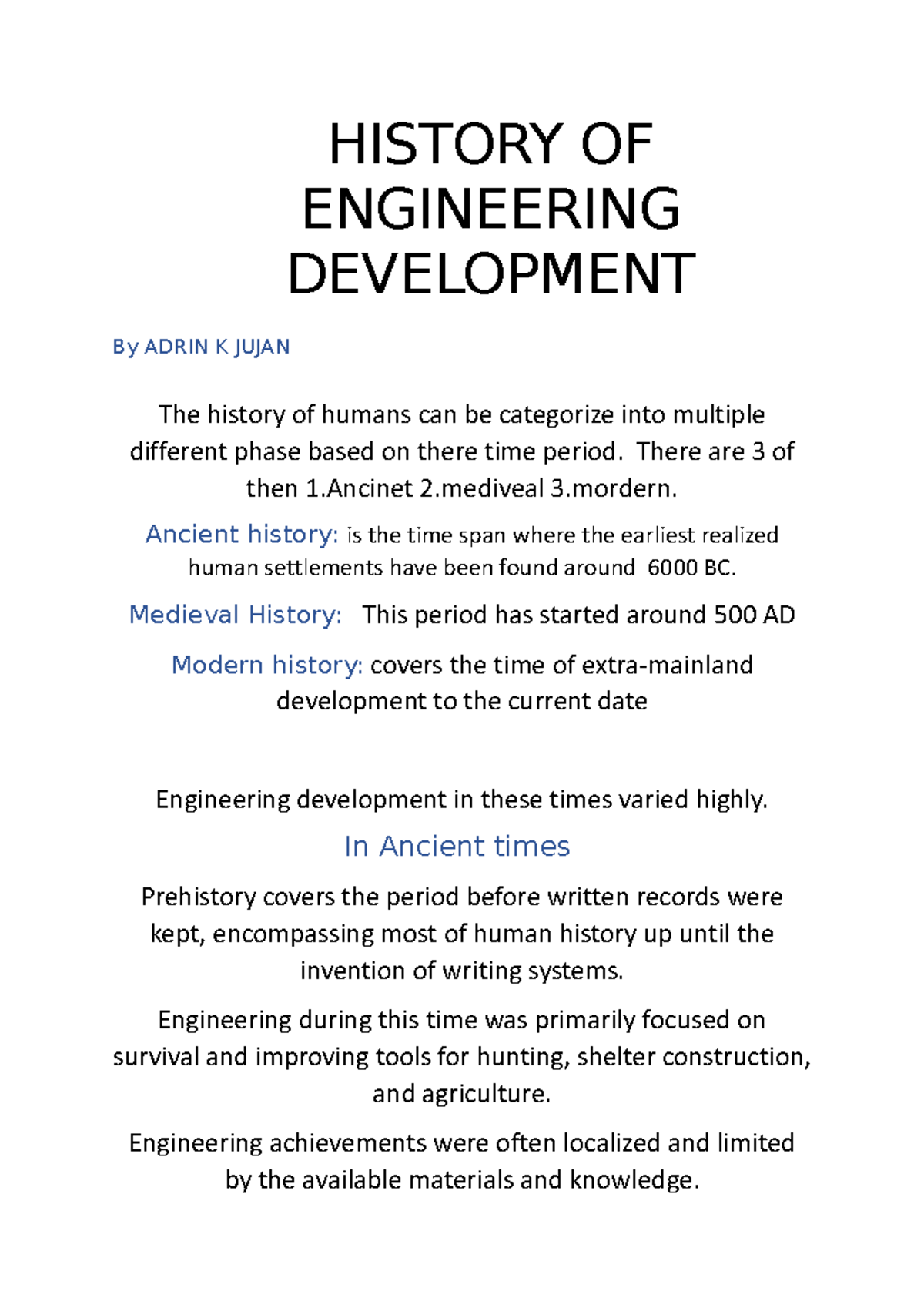 History OF Engineering Development - HISTORY OF ENGINEERING DEVELOPMENT ...