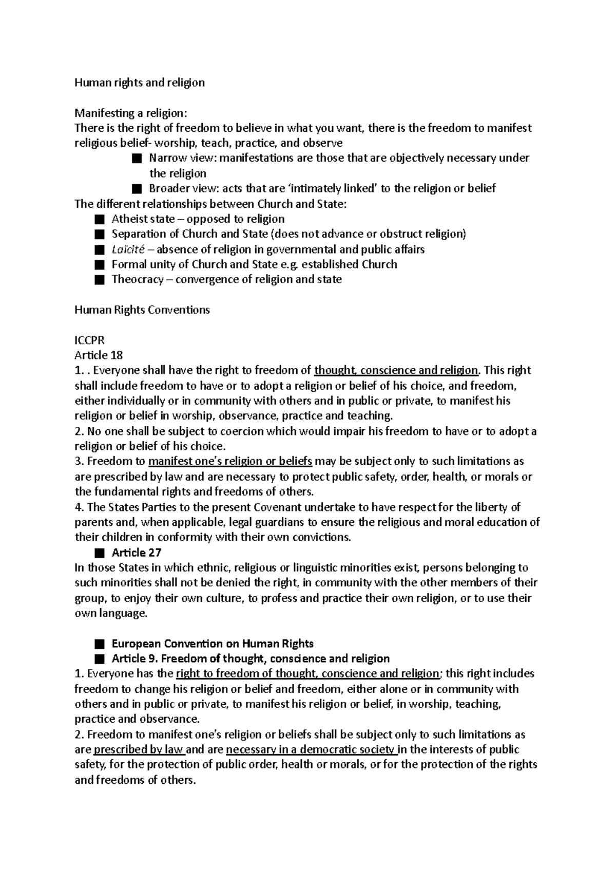 Human rights and religion - Human rights and religion Manifesting a ...