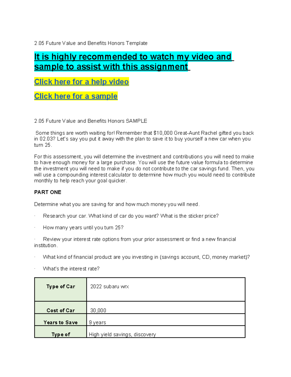 2.05 DONE - personal finance assignment - 2 Future Value and Benefits ...