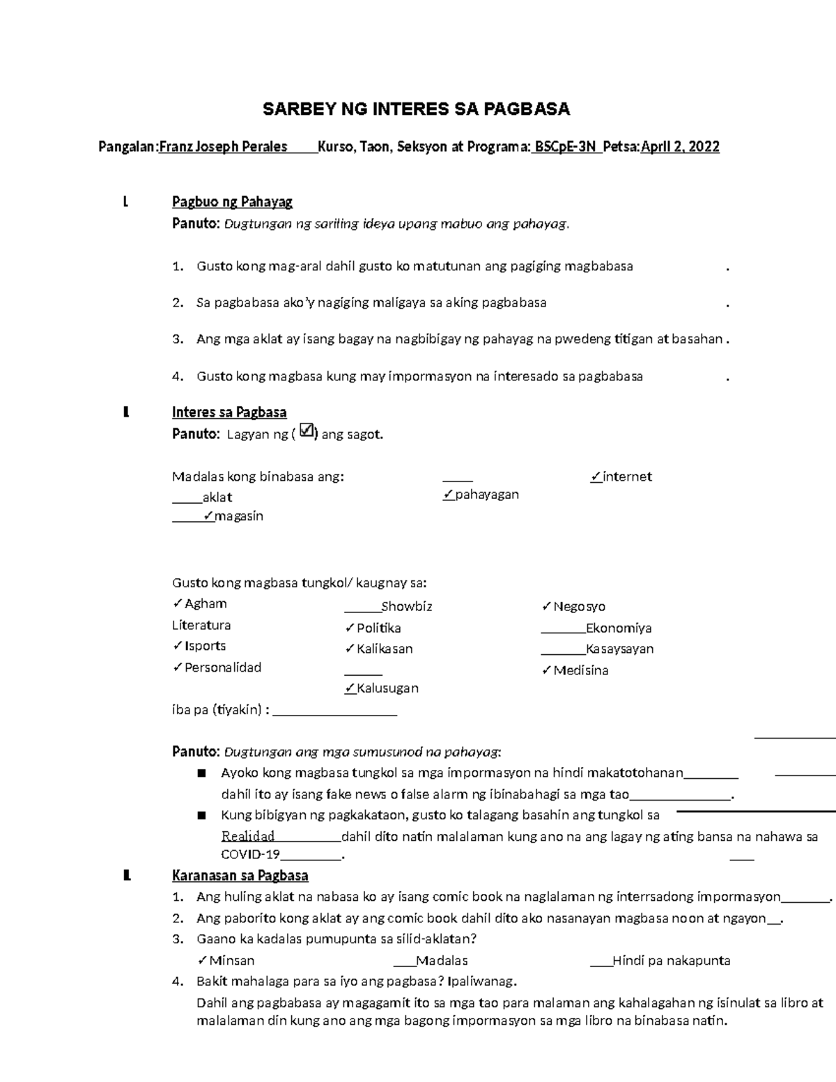 My survey about the research and its meaning - SARBEY NG INTERES SA ...