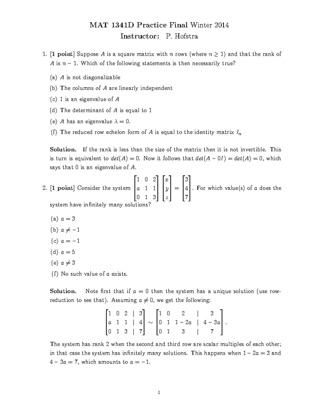 Practice Final 2014 SOLUTIONS - MAT 1341D Practice Final Winter 2014 ...