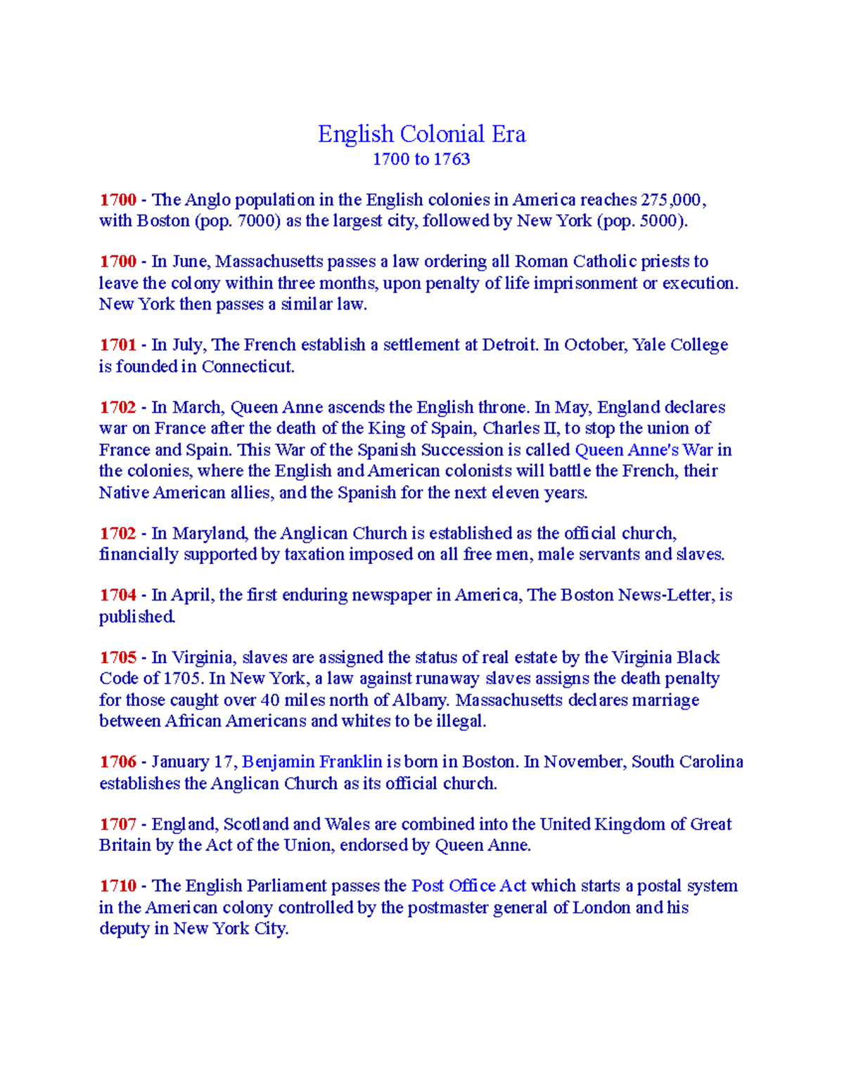 English Colonial Era - Prelude to Revolution 1763 to 1775 1763 - The ...