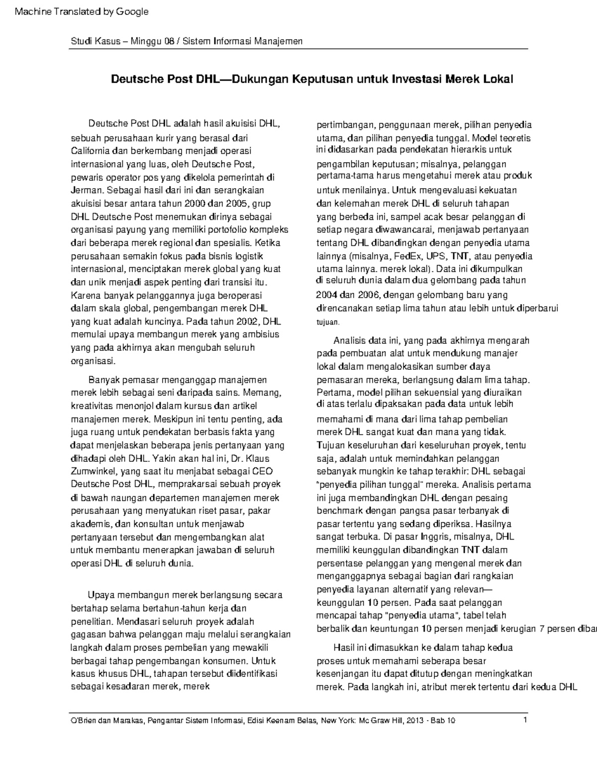 Case Study Week 08 - do the best - 1 Deutsche Post DHL—Dukungan Keputusan untuk Investasi Merek ...