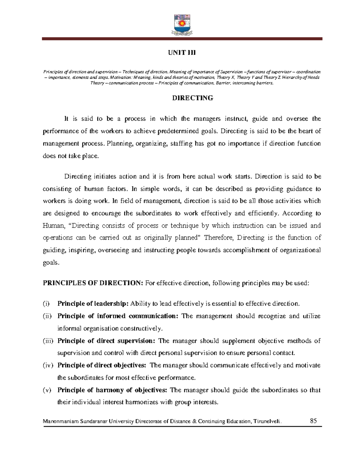 Principles of management unit 3 - UNIT III Principles of direction and ...
