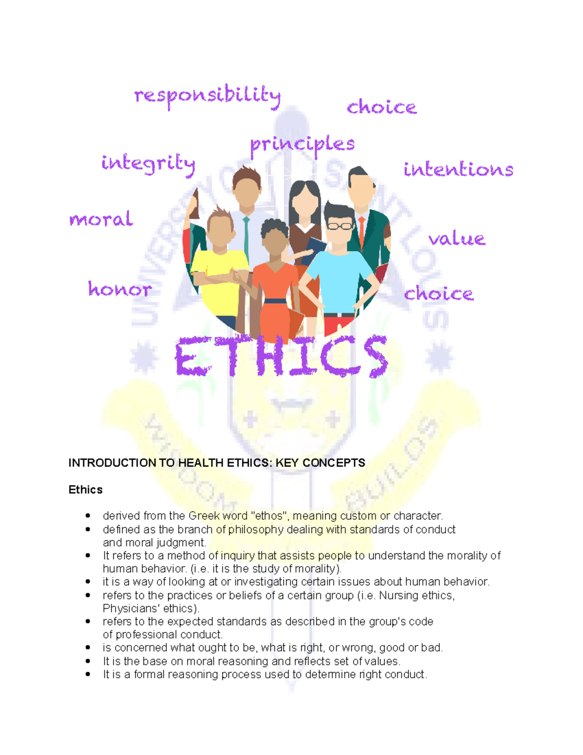 Introduction to health ethics - INTRODUCTION TO HEALTH ETHICS: KEY ...