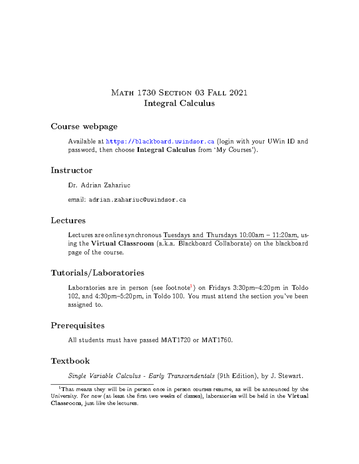 Course Outline Math 1730 Math 1730 Section 03 Fall 2021 Integral Calculus Course Webpage