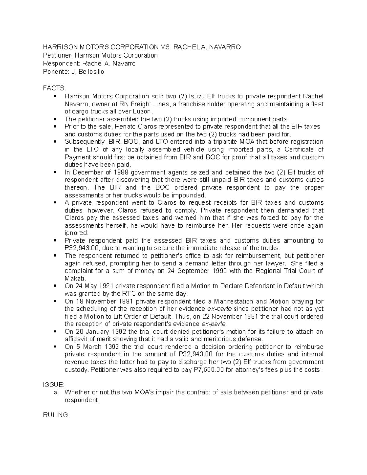 Harrison Motors Corporation VS - HARRISON MOTORS CORPORATION VS. RACHEL ...