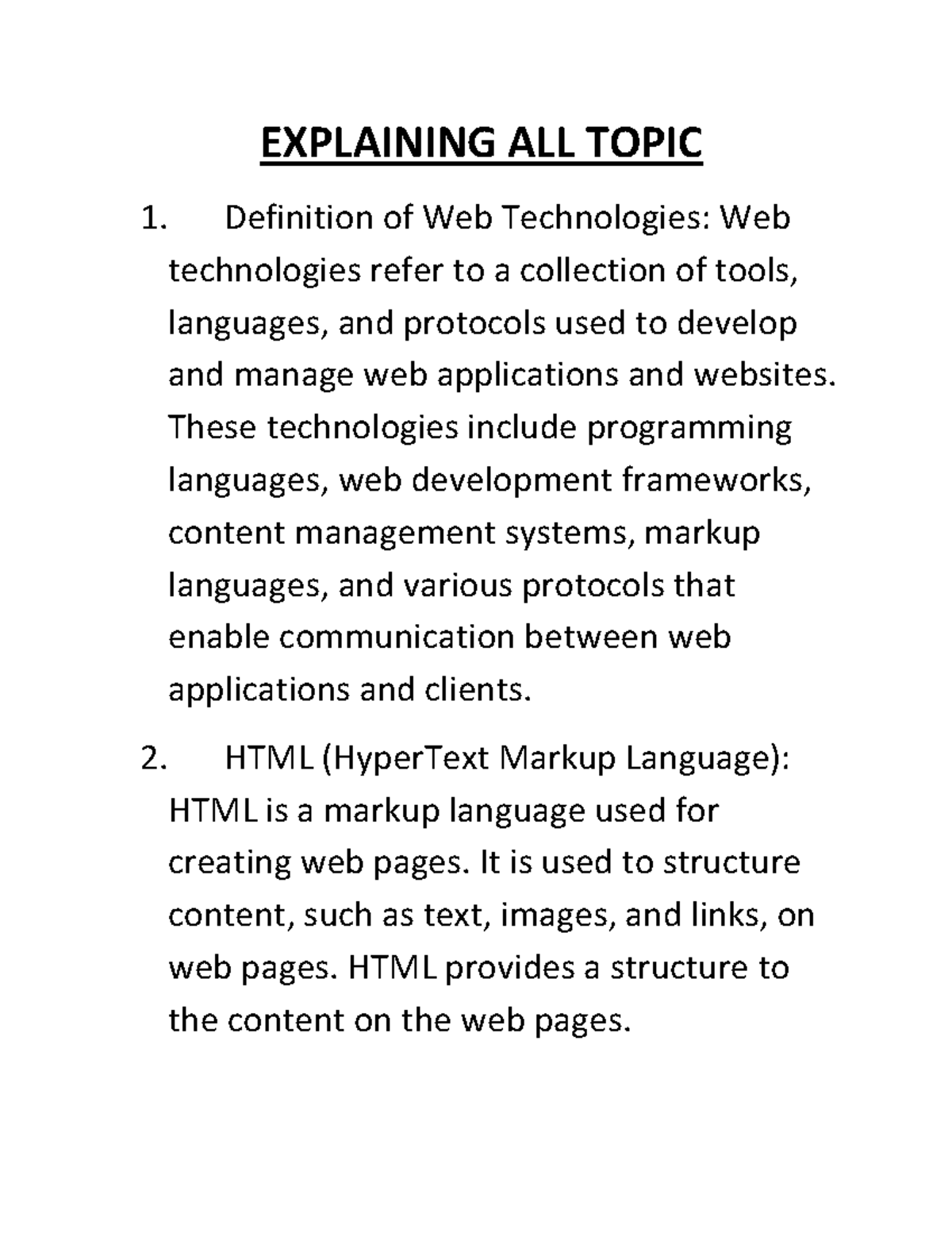 WEB Technologies 2 - EXPLAINING ALL TOPIC Definition of Web ...
