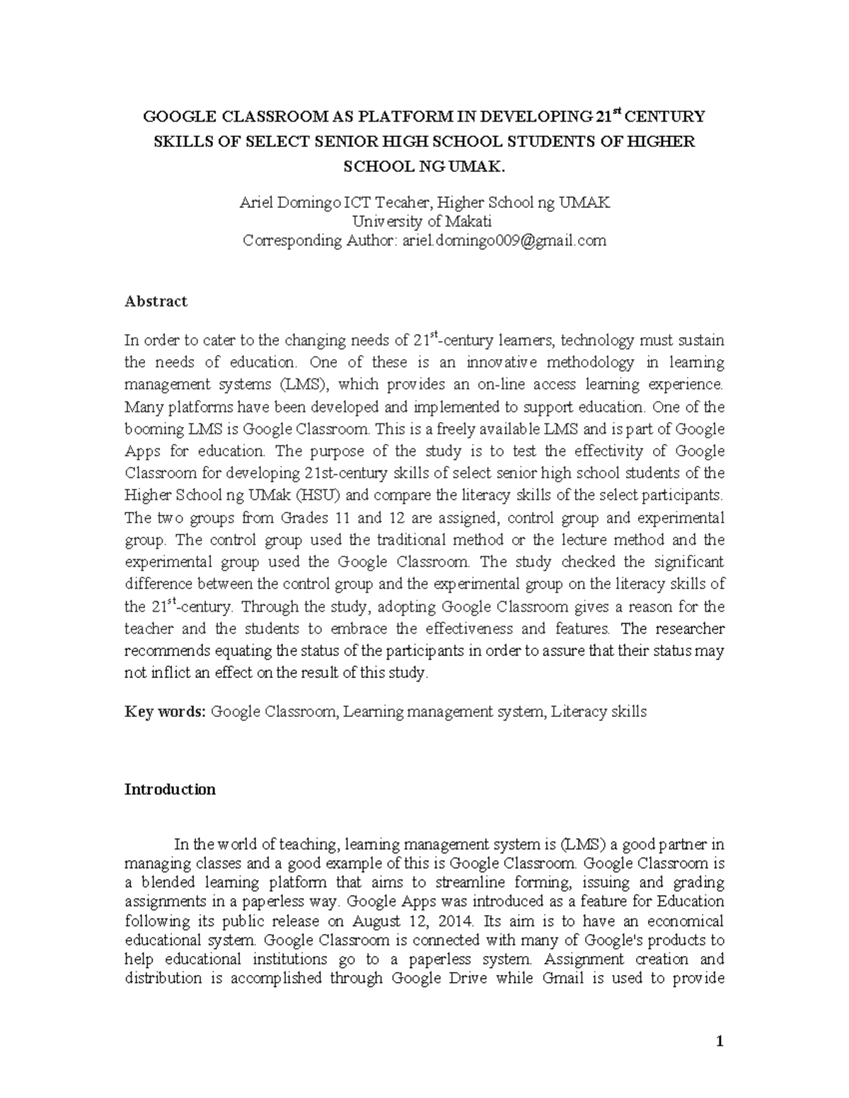 Ncceb 2019 paper 15 - GOOGLE CLASSROOM AS PLATFORM IN DEVELOPING 21st ...